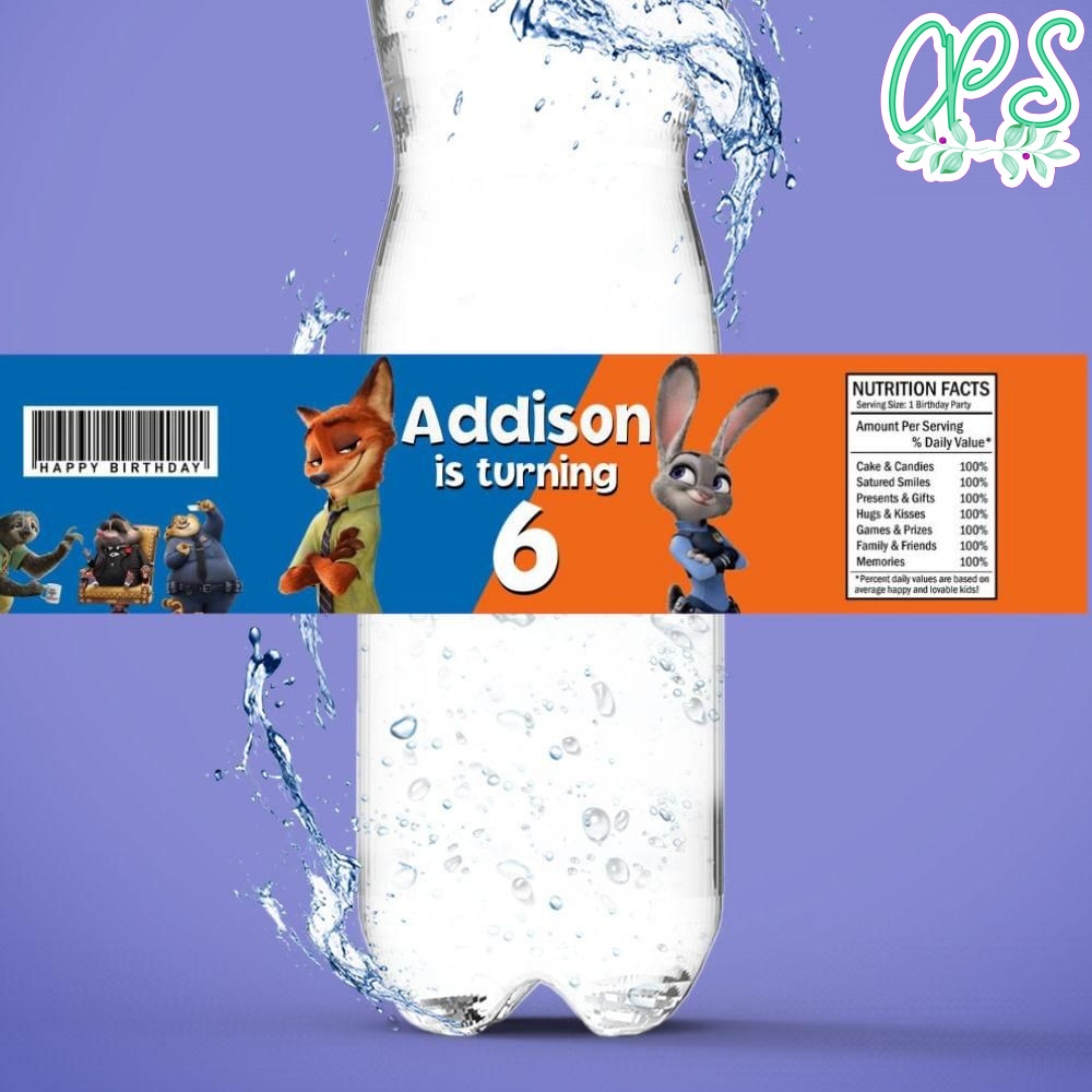 Zootopia Birthday Water Bottle Label Template | CustomPartyShirts