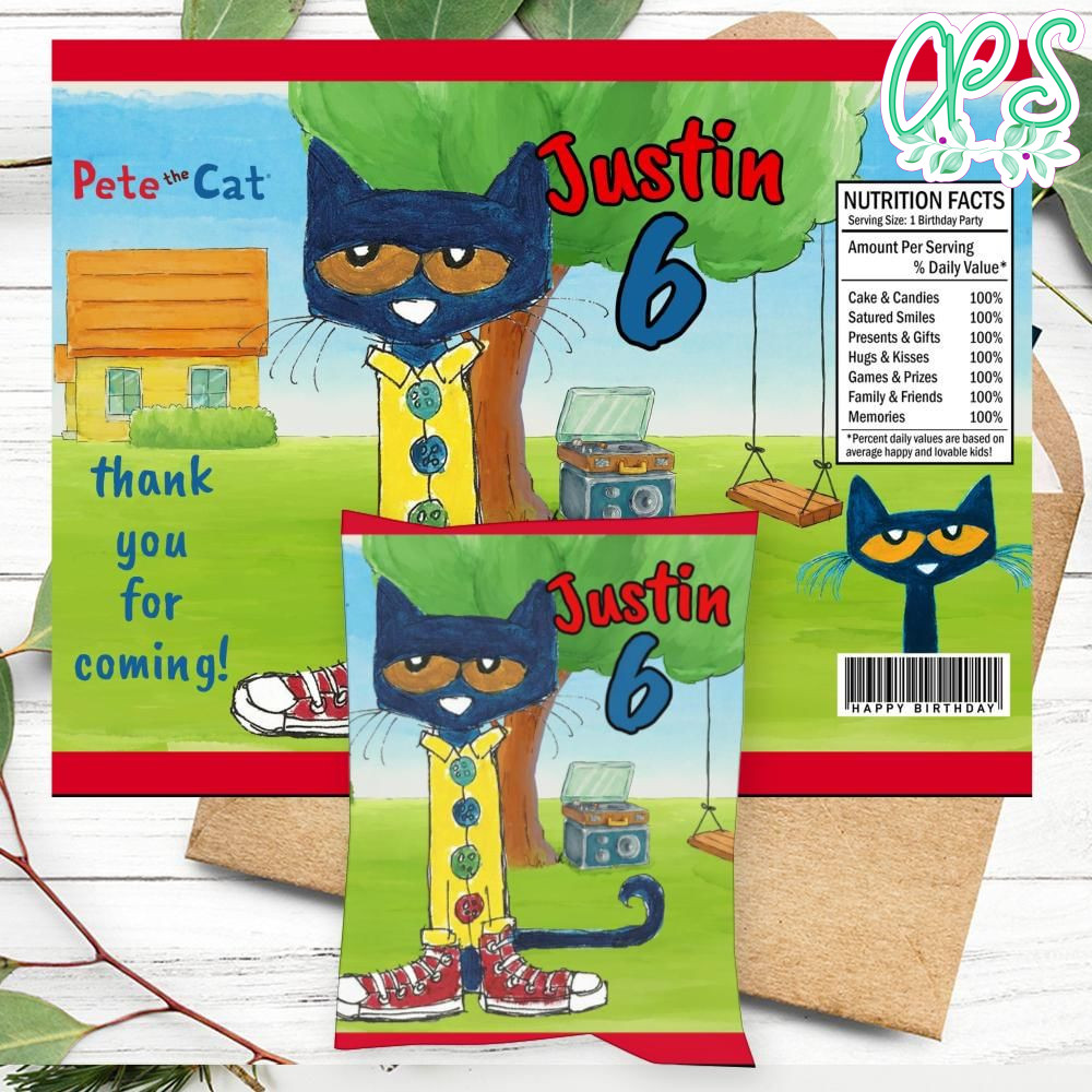 Pete the cat Birthday Chip Bag Digital File Printable | CustomPartyShirts