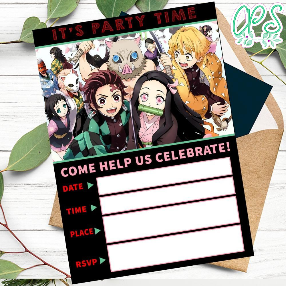 Demon Slayer Fill In Blank Invitation Customizable Template DIY 