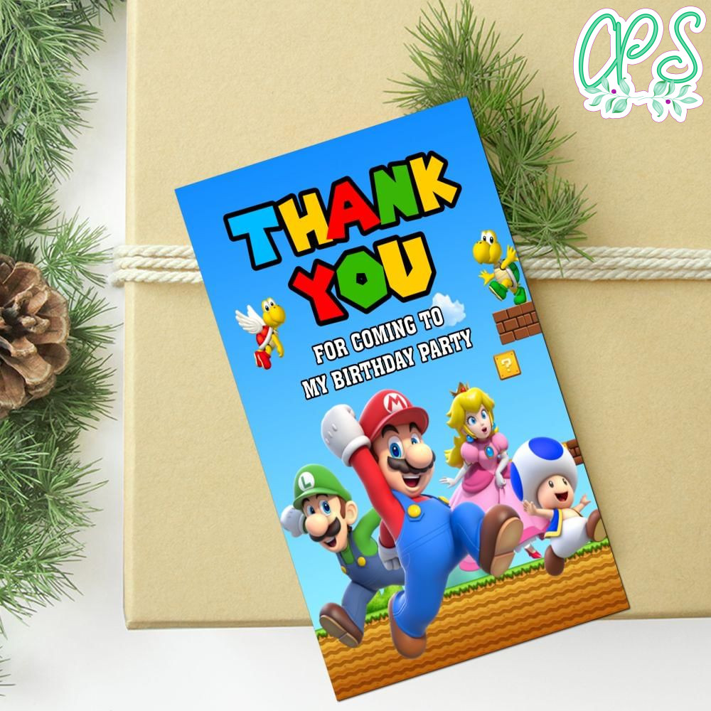 Super Mario Thank you tag Customizable Template DIY | Partyinvitedesign