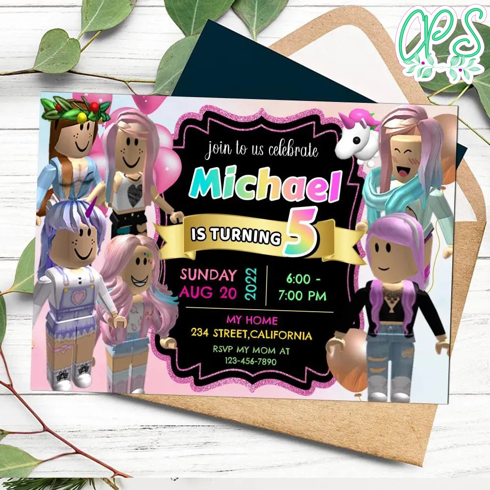 Roblox Girl Birthday Flyer Customizable Template DIY | Partyinvitedesign