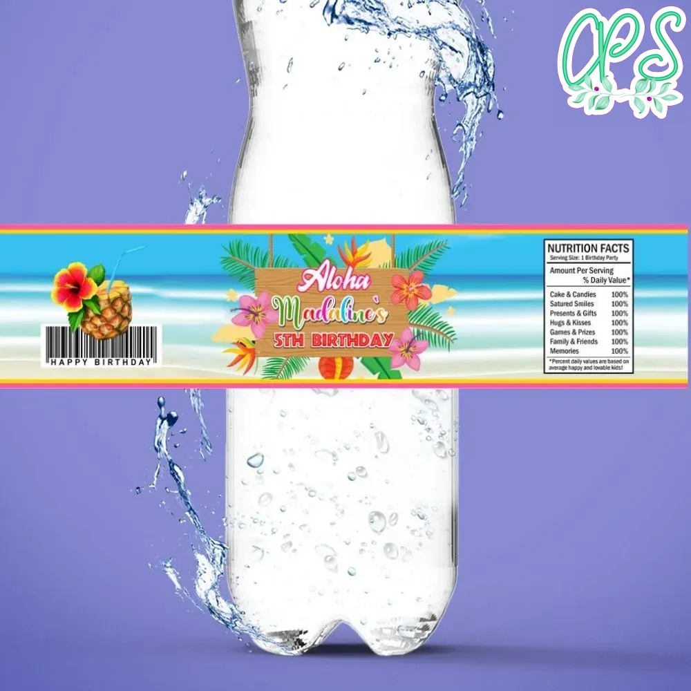 Hawaiian Birthday Water Bottle Label Template | Partyinvitedesign
