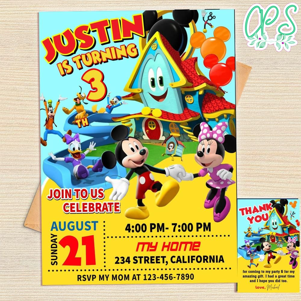 Mickey Mouse Funhouse Invitation Template Free Thank You Card Printable ...