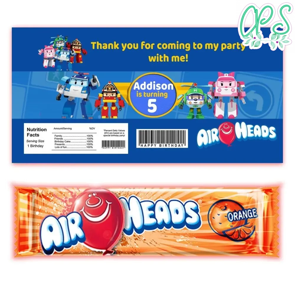 Robocar Poli Airhead Candy Wrapper Template Printable | CustomPartyShirts