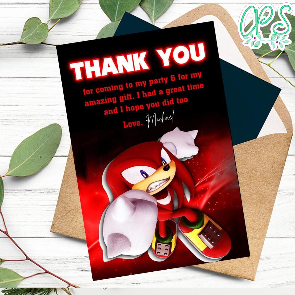 Knuckles Thank You Card Customizable Template DIY | Partyinvitedesign