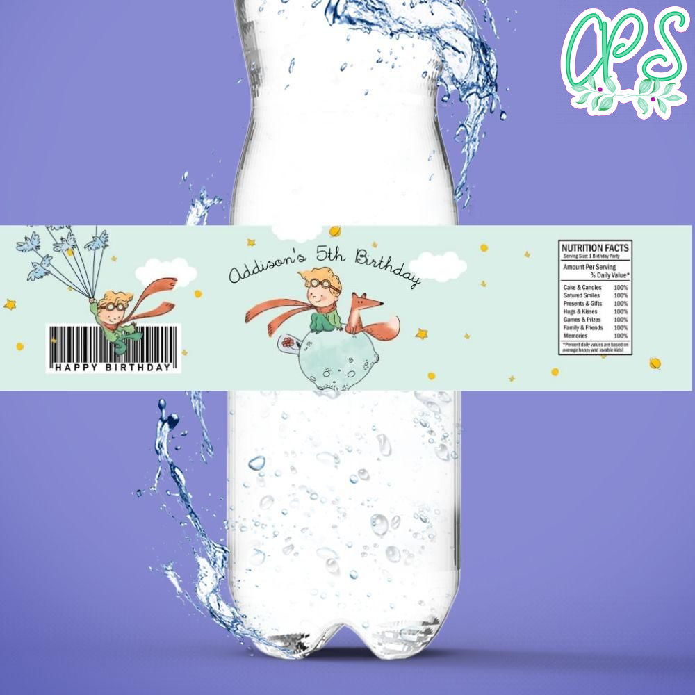 El principito Birthday Water Bottle Label Template | CustomPartyShirts