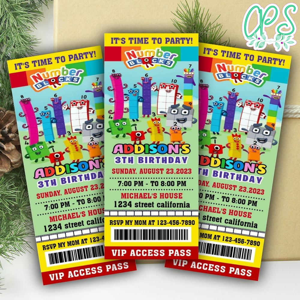 Numberblocks Ticket Invitation Customizable Template | CustomPartyShirts
