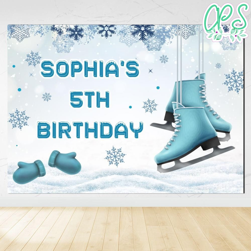 Ice Skating Birthday Backdrop Digital File Template | CustomPartyShirts