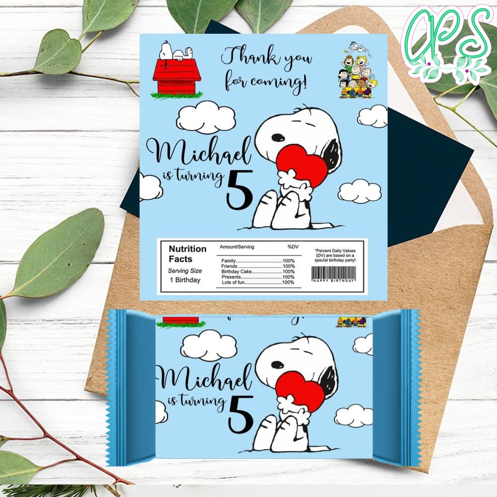 Snoopy Candy bar Label Customizable Template DIY | CustomPartyShirts