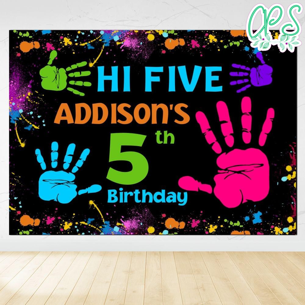 Hi Five Birthday Backdrop Digital File Template | Partyinvitedesign