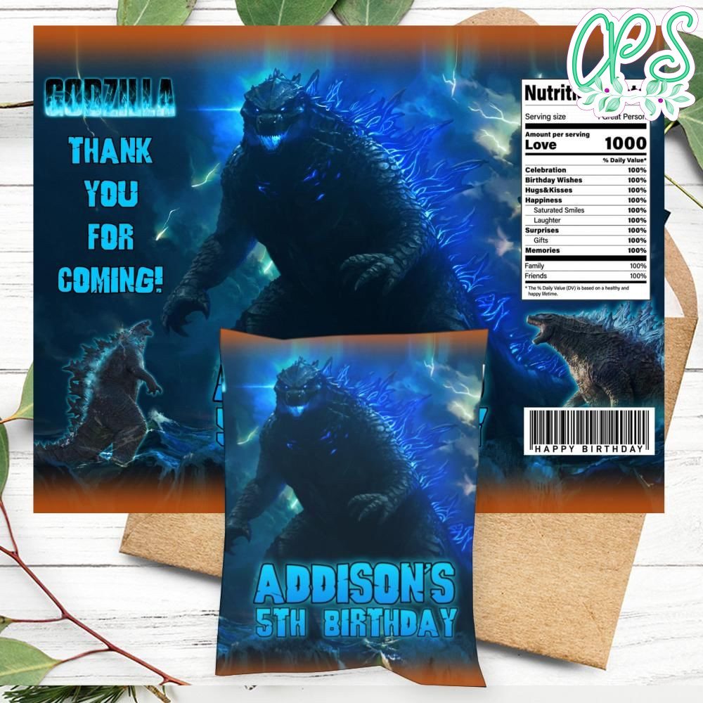 Godzilla Birthday Party Chip Bag Digital File DIY | CustomPartyShirts