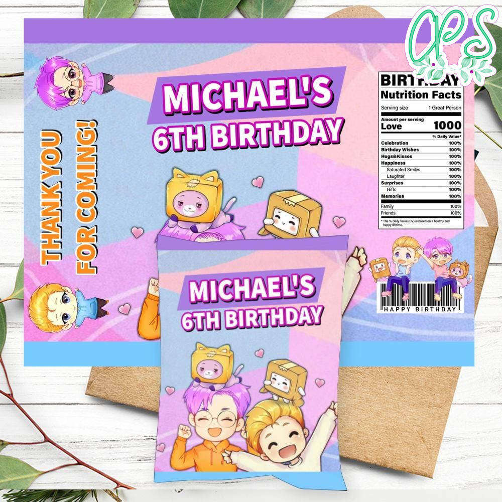 Lankybox Justin Adam Birthday Chip Bag Digital File Printable