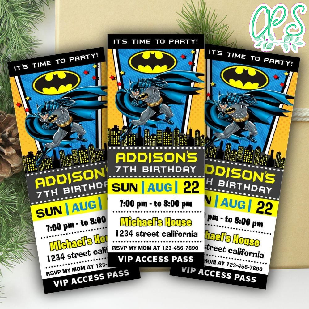 Batman Ticket Invitation Customizable Template | Partyinvitedesign