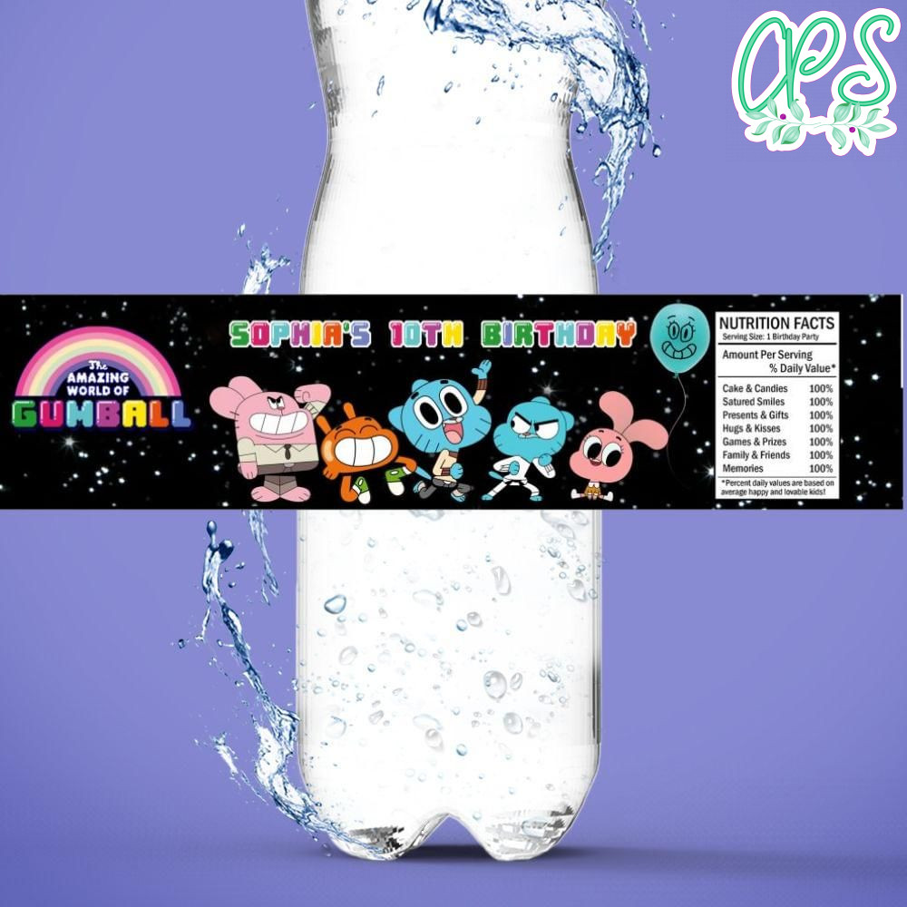 Gumball Birthday Water Bottle Label Template | CustomPartyShirts
