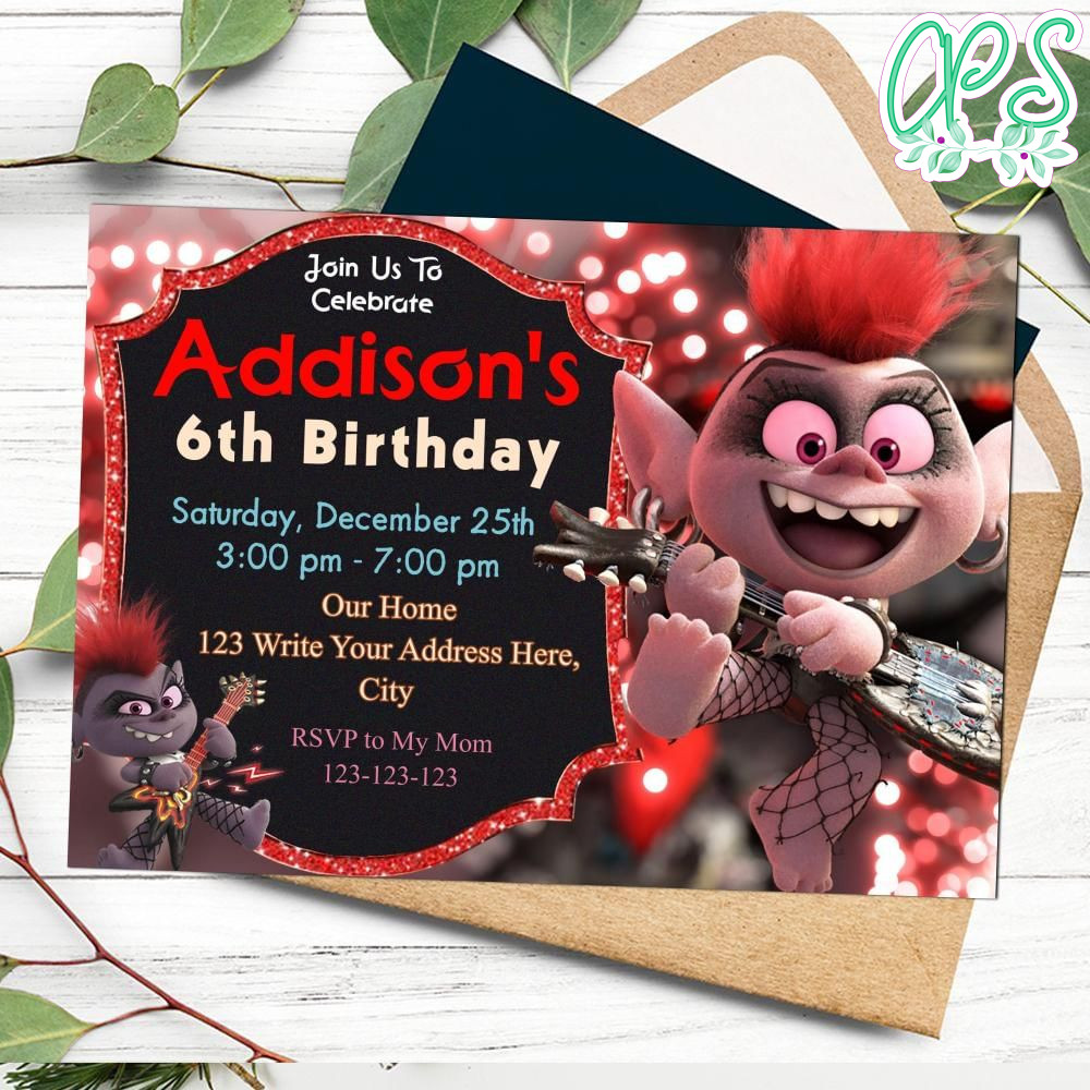 Trolls rock band Birthday Invitation Customizable Template DIY ...
