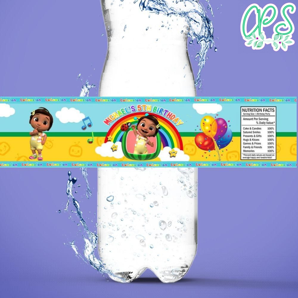 Nina cocomelon Birthday Water Bottle Label Template | CustomPartyShirts