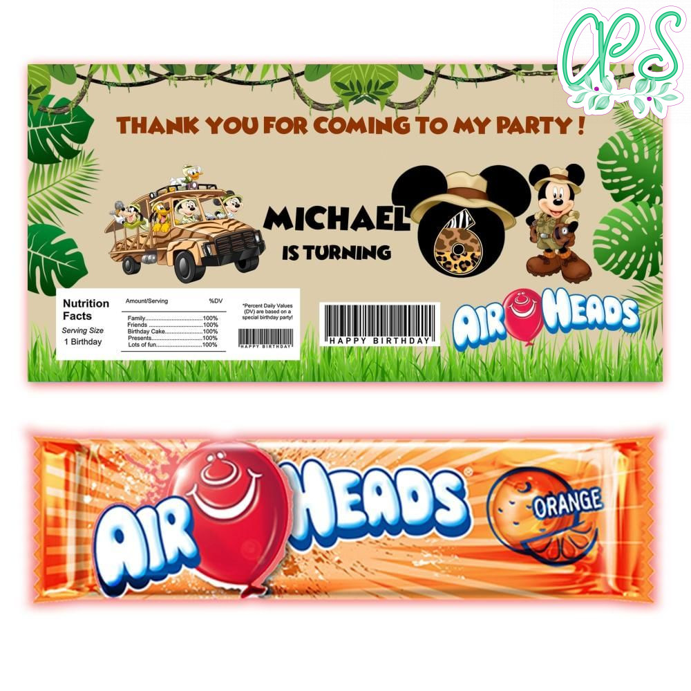Mickey Safari Airhead Candy Wrapper Template Printable | CustomPartyShirts