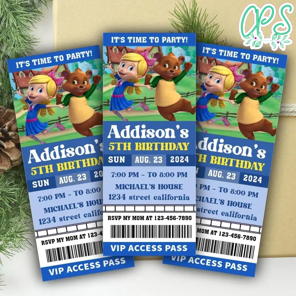 Goldie And Bear Ticket Invitation Customizable Template | CustomPartyShirts