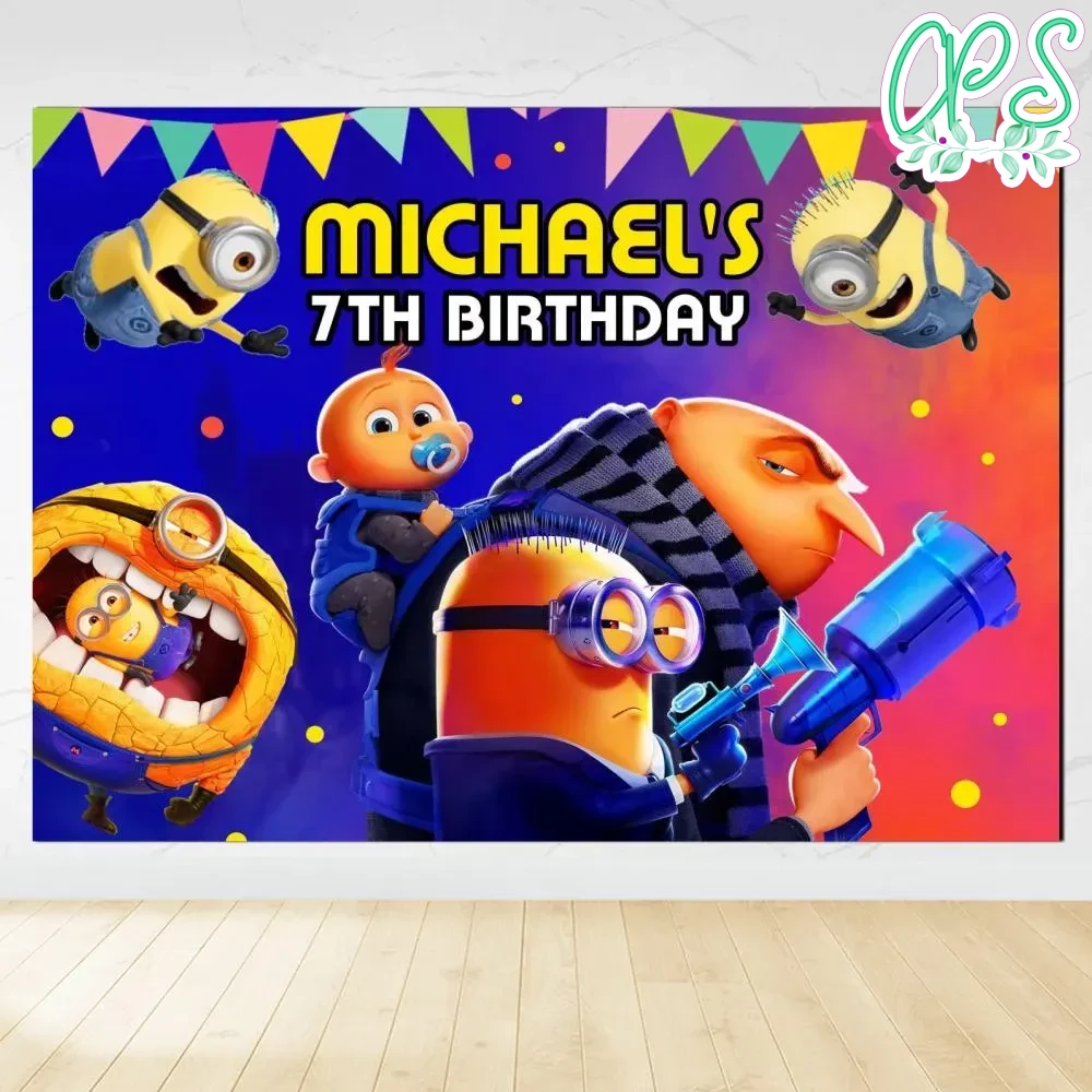 Despicable Me 4 Birthday Backdrop Digital File Template | CustomPartyShirts