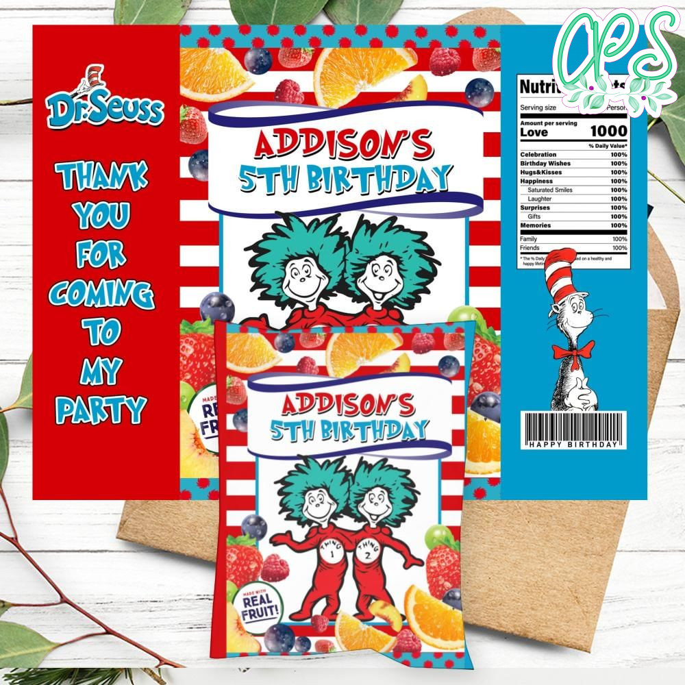 Thing 1 thing 2 Birthday Party Fruit Snack Bag Digital File ...