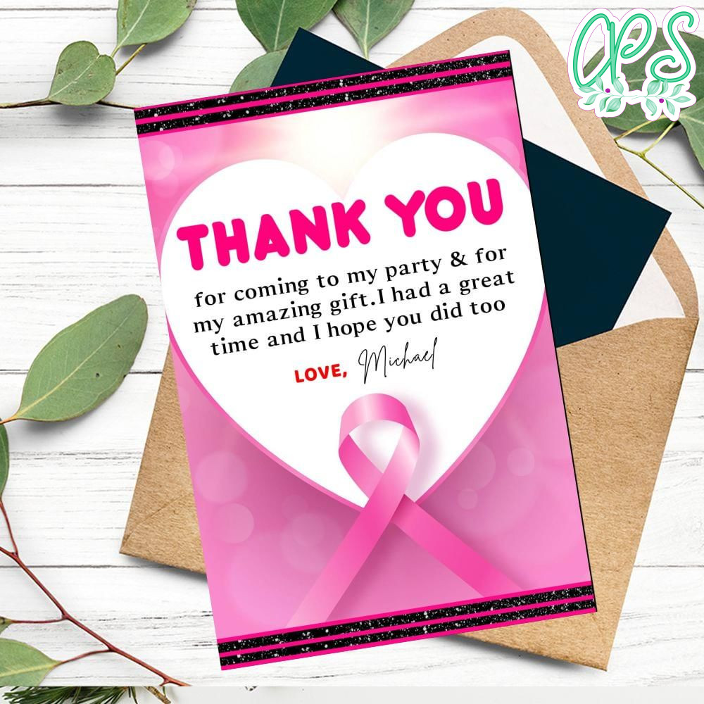 Pink Breast cancer Thank you card Customizable Template DIY ...