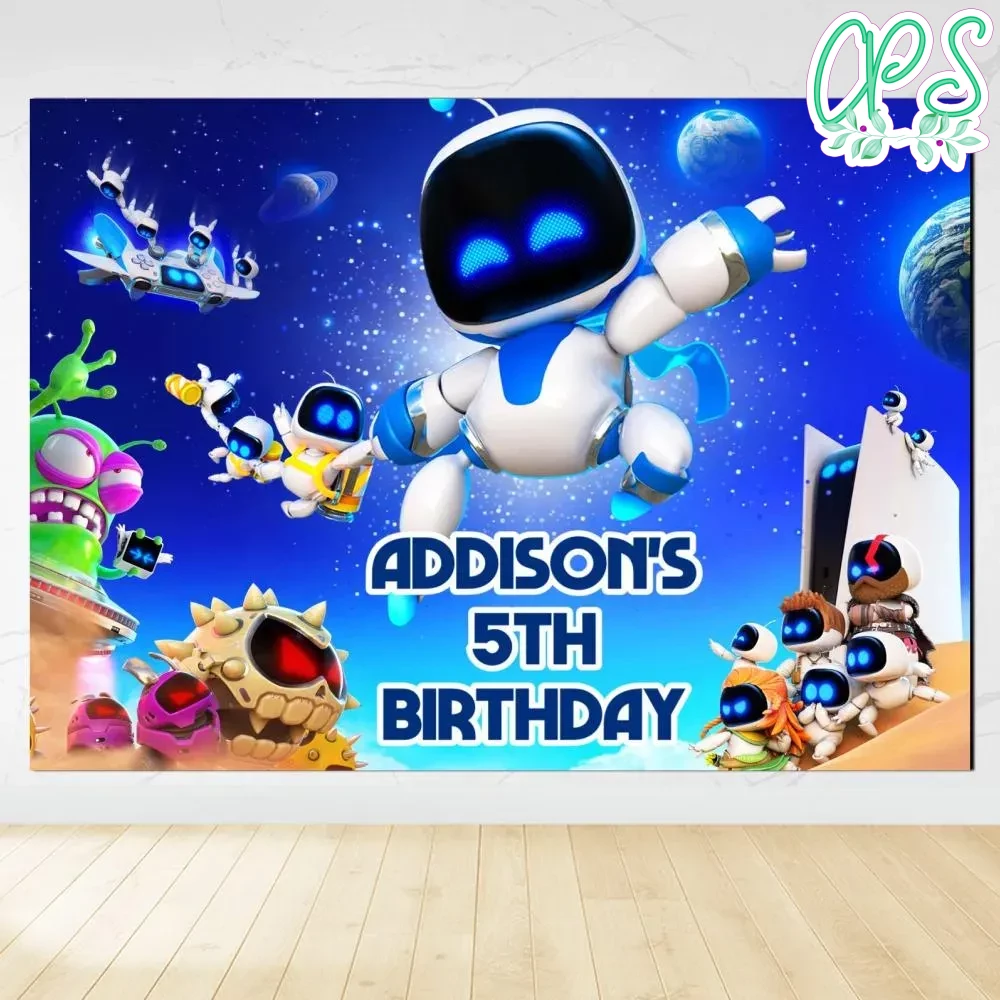 Astro Bot Birthday Backdrop Digital File Template | CustomPartyShirts