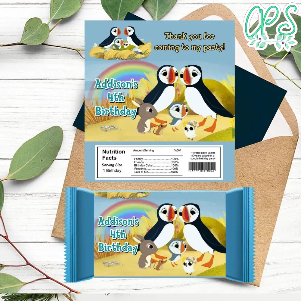 Puffin Rock Candy bar Label Customizable Template DIY | CustomPartyShirts