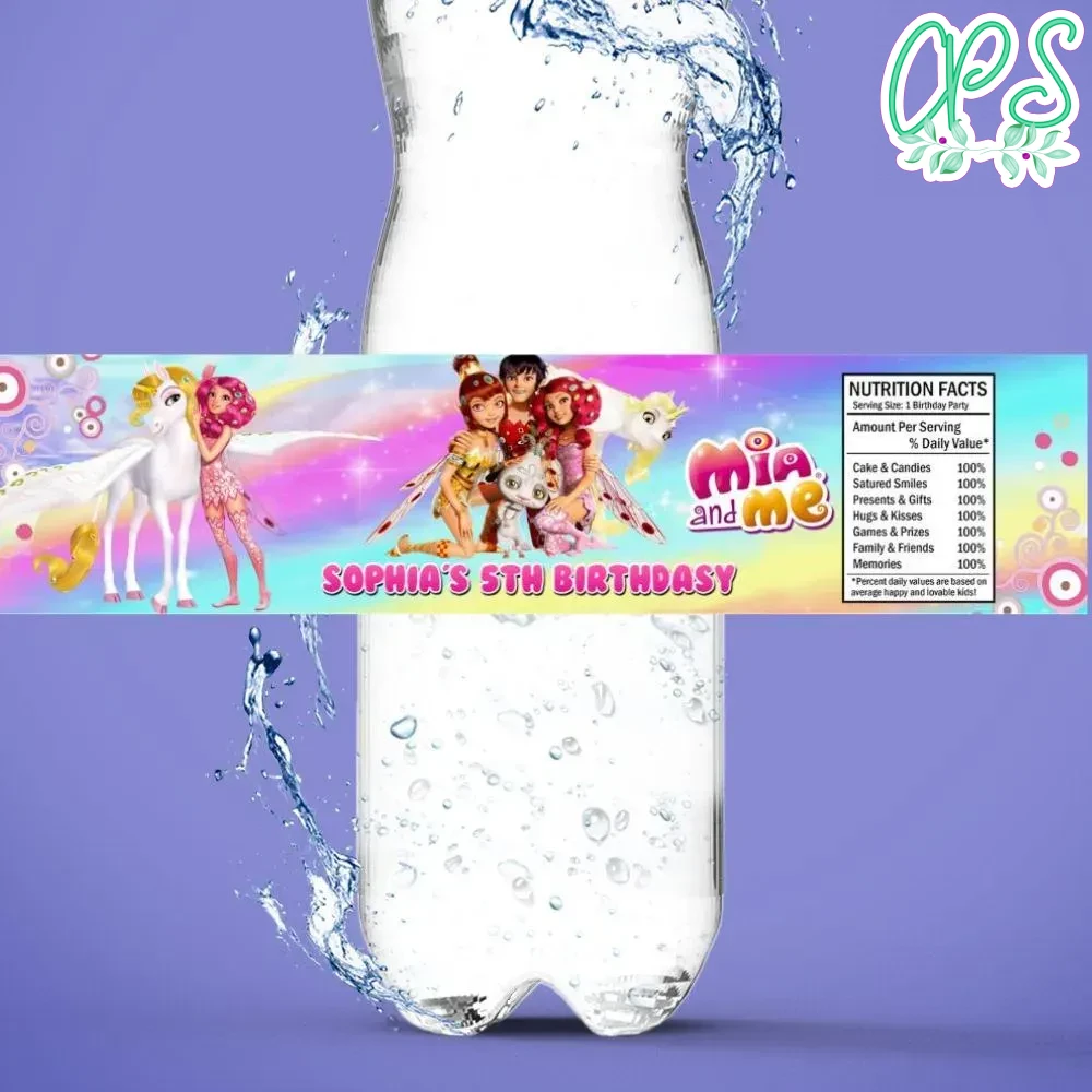 Mia and Me Birthday Water Bottle Label Template | CustomPartyShirts