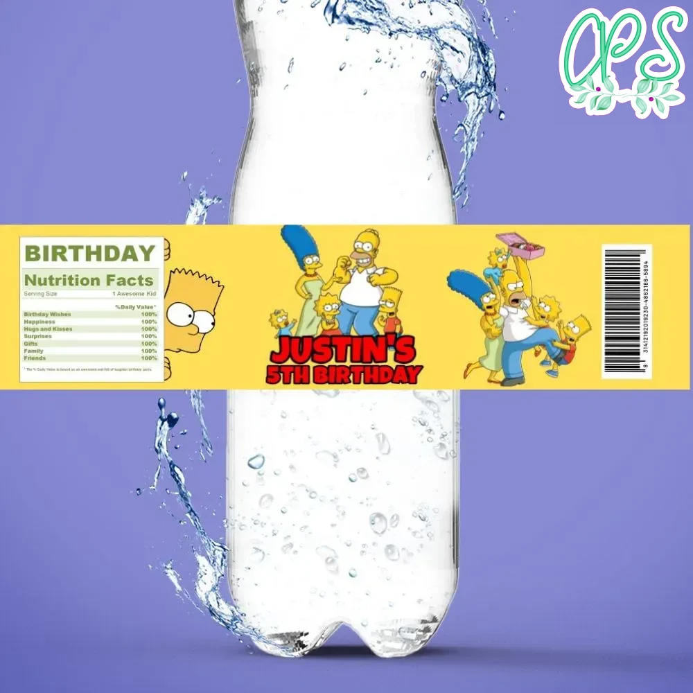 Simpson Birthday Water Bottle Label Template | CustomPartyShirts