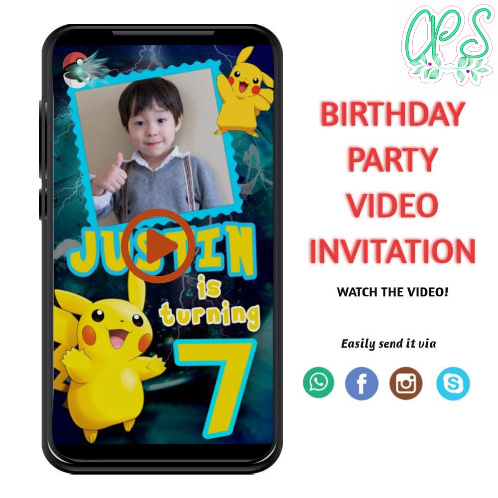 Pokemon Video Invitation Digital Template Customizable Instant Do ...