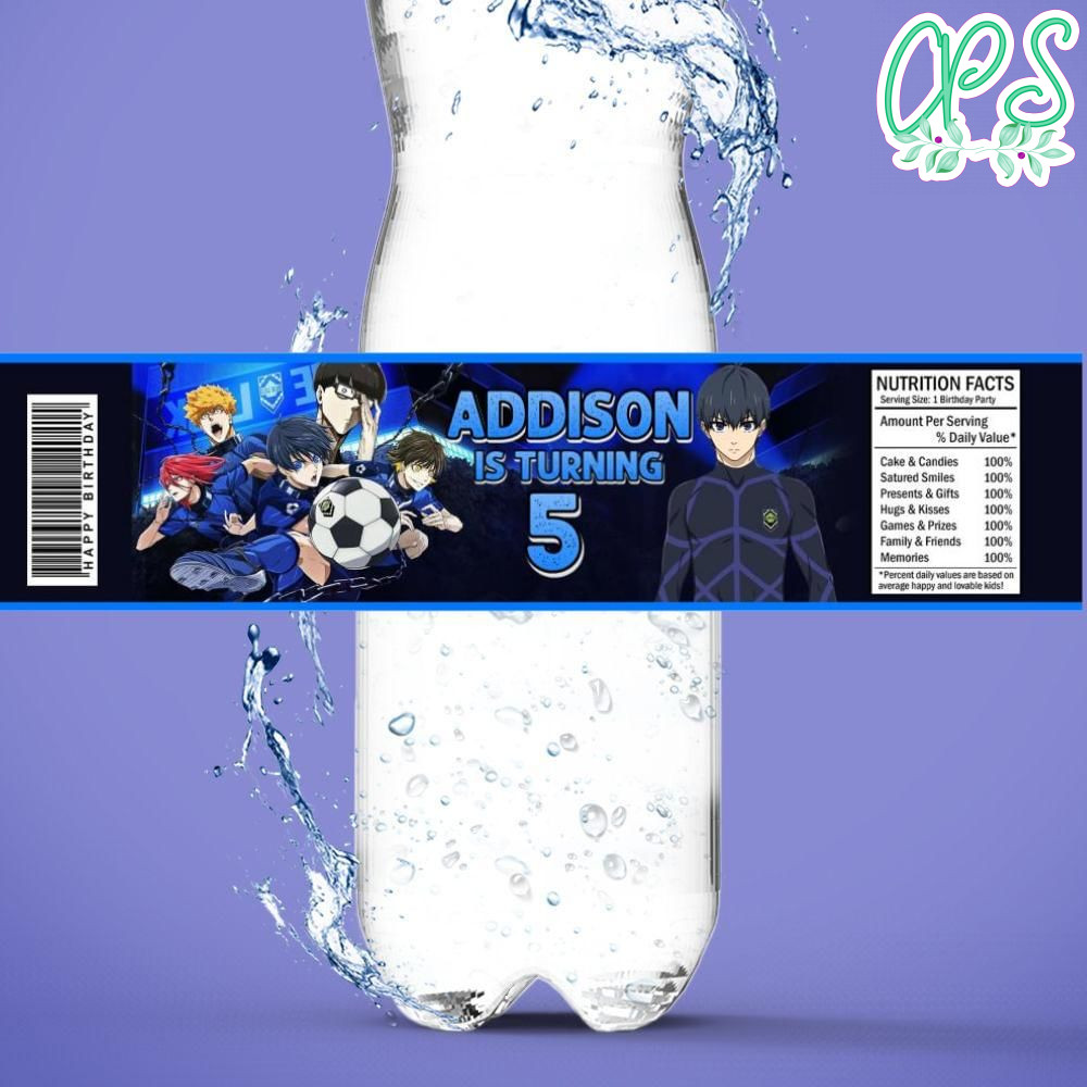 Blue lock Birthday Water Bottle Label Template | CustomPartyShirts