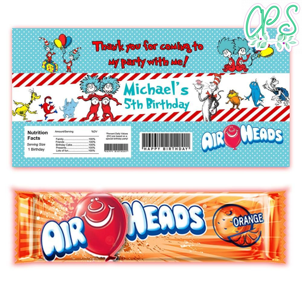 Dr. Seuss Airhead Candy Wrapper Template Printable | CustomPartyShirts