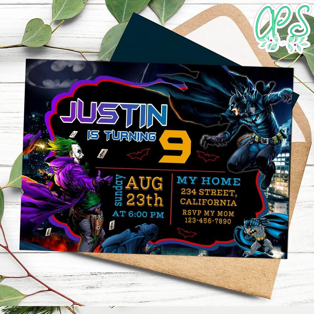 Batman and joker Invitation Customizable Template DIY | CustomPartyShirts