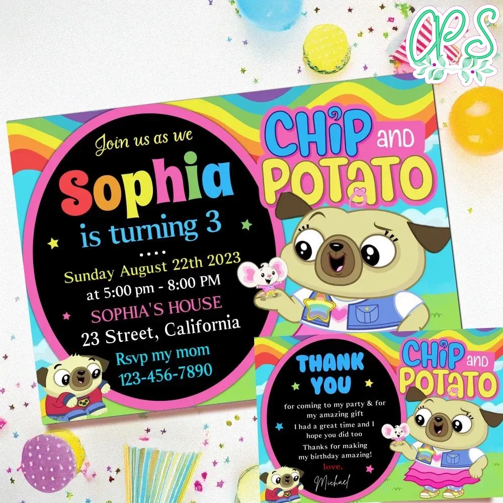 Chip And Potato Invitation Template Free Thank You Card Printable ...