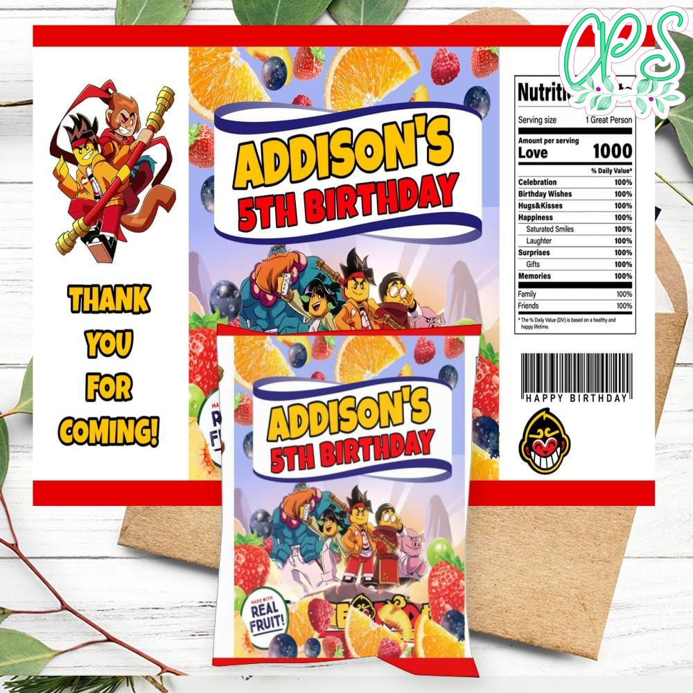 Monkie Kid Birthday Party Fruit Snack Bag Digital File | Partyinvitedesign