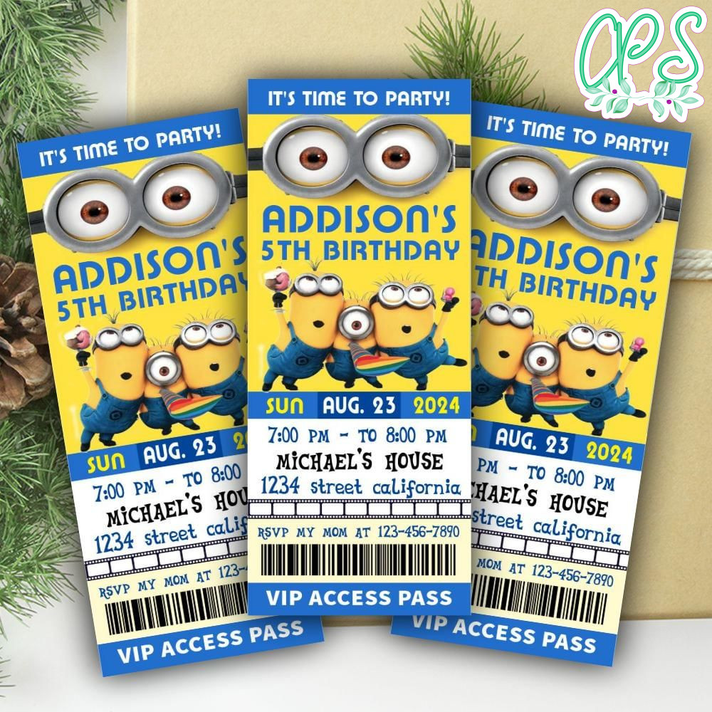 Minions Ticket Invitation Customizable Template | Partyinvitedesign