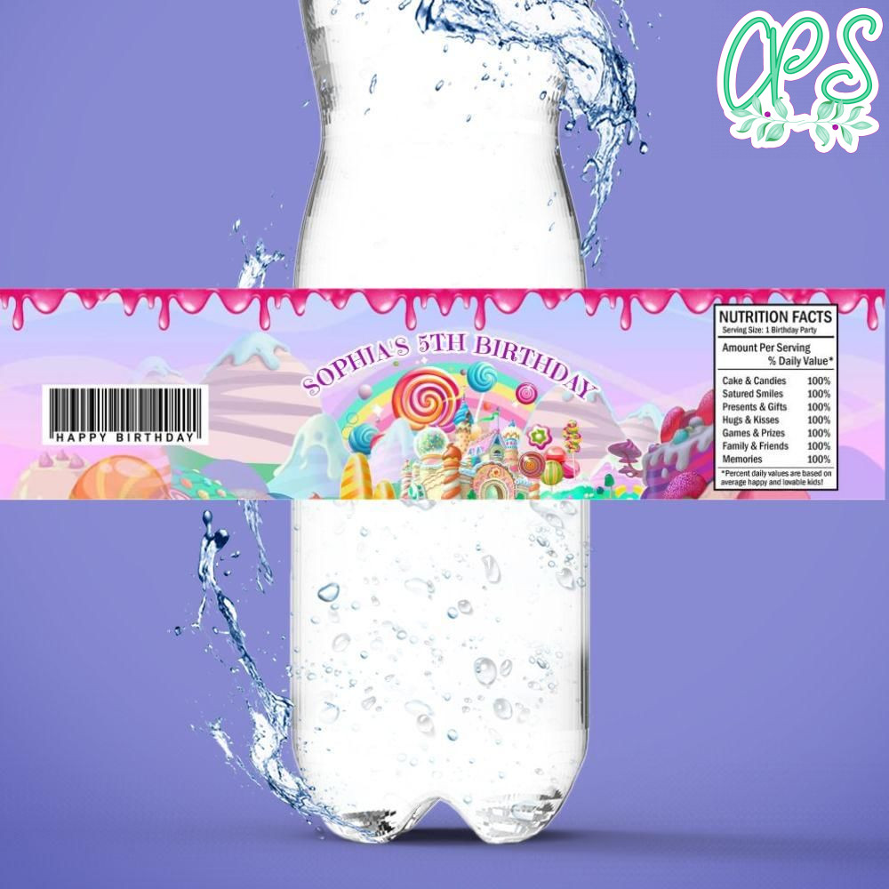 Candyland Birthday Water Bottle Label Template | Partyinvitedesign