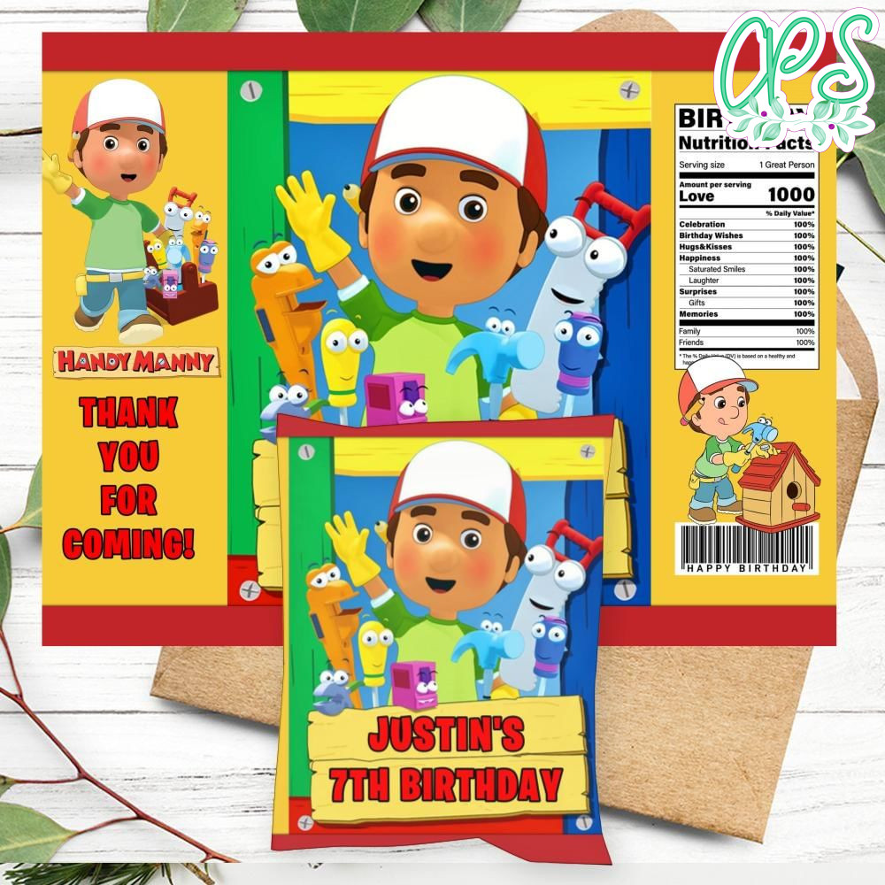 Handy Manny Birthday Chip Bag Digital File Printable | CustomPartyShirts