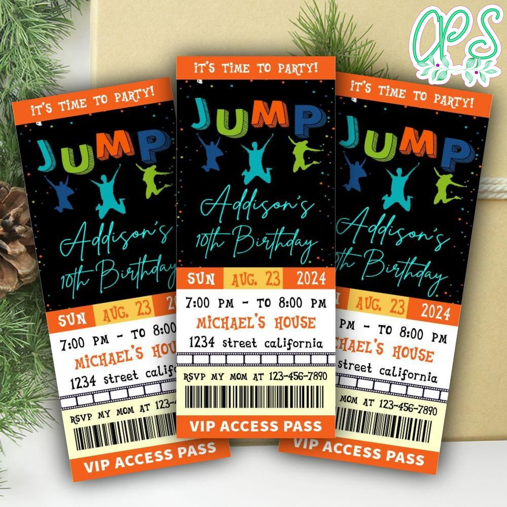 Jump Ticket Invitation Customizable Template | CustomPartyShirts