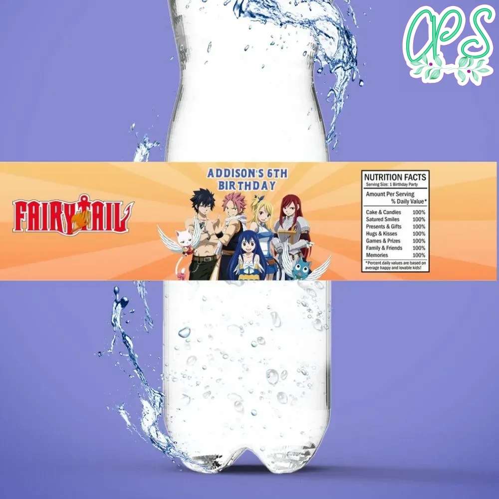 Fairy tail Birthday Water Bottle Label Template | CustomPartyShirts