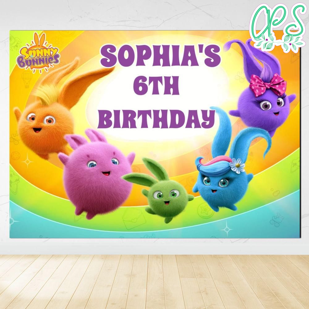 Sunny Bunnies Birthday Backdrop Digital File Template | CustomPartyShirts