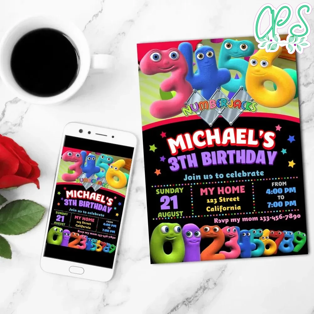 Numberjacks Birthday Invitation Customizable Template | CustomPartyShirts