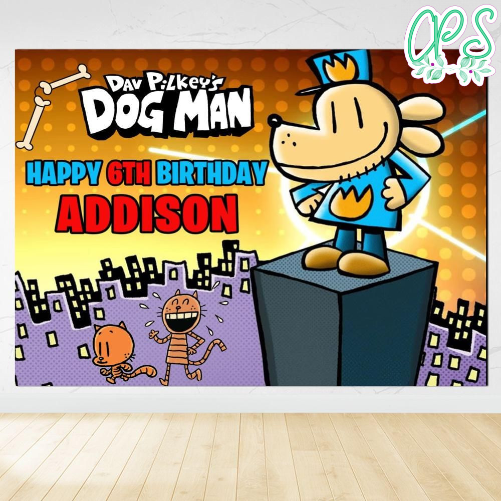 Dog man Birthday Backdrop Digital File Template | CustomPartyShirts