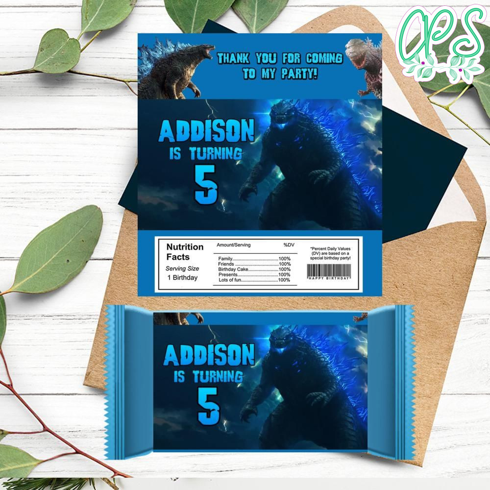 Godzilla Candy bar Label Customizable Template DIY | CustomPartyShirts