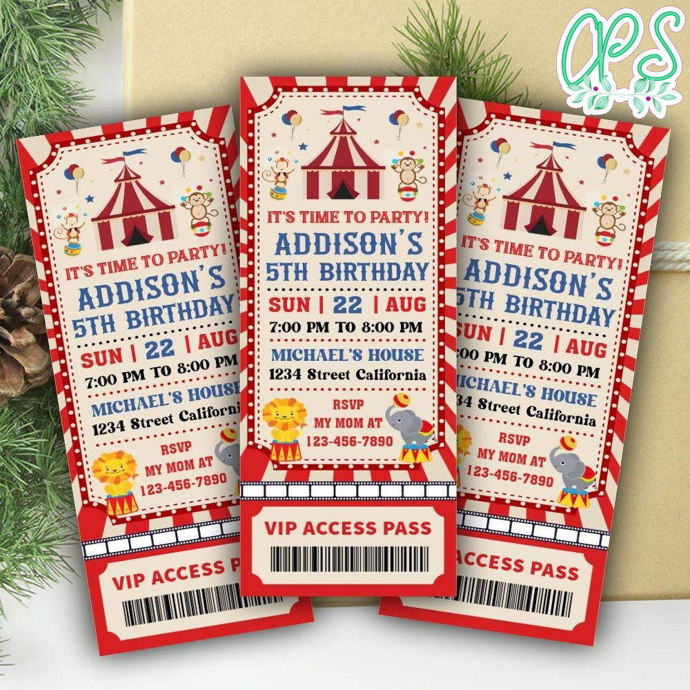Circus Ticket Invitation Customizable Template | Partyinvitedesign
