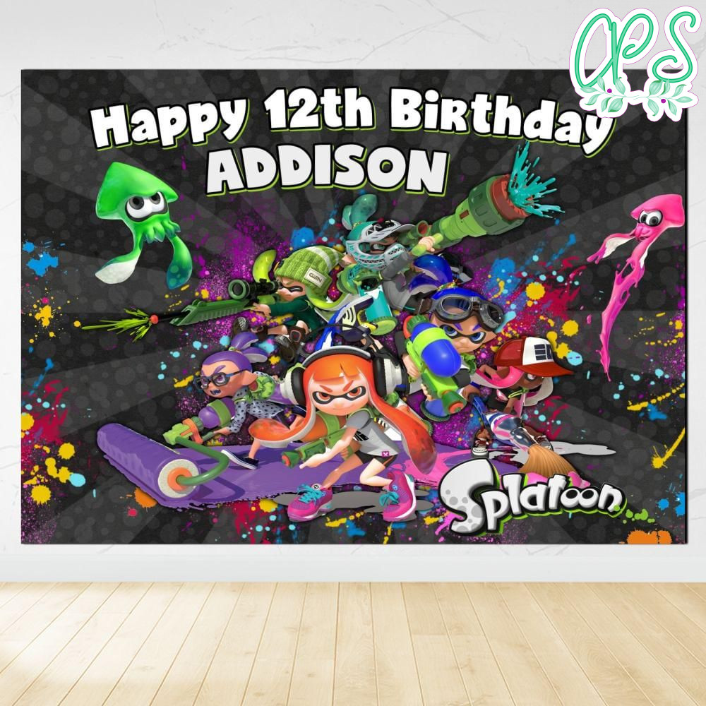 Splatoon Birthday Backdrop Digital File Template | CustomPartyShirts