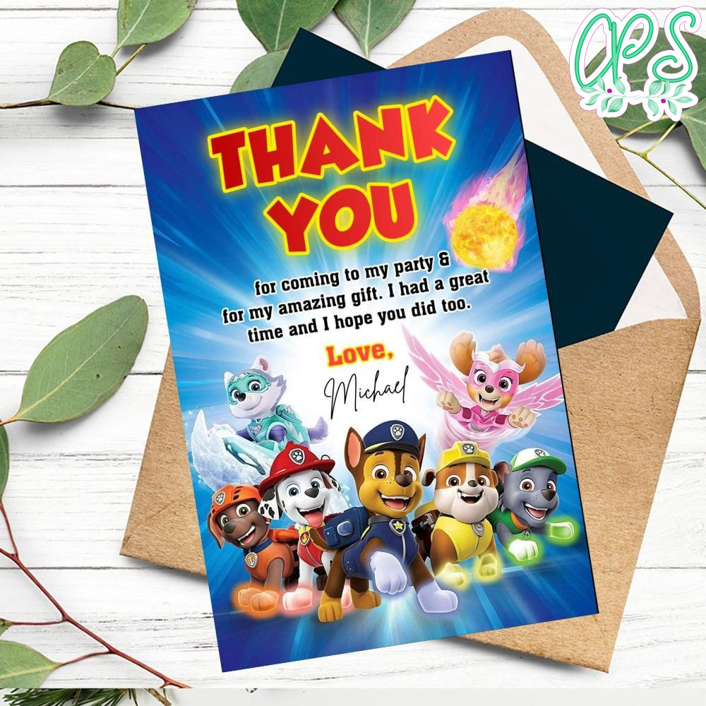 Paw Patrol Mighty Pups Thank You Card Customizable Template DIY ...