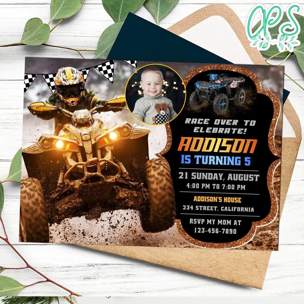 ATV Birthday Invitation with Photo Customizable | CustomPartyShirts