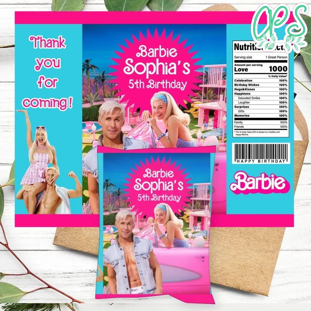 Barbie Birthday Party Chip Bag Digital File DIY | CustomPartyShirts