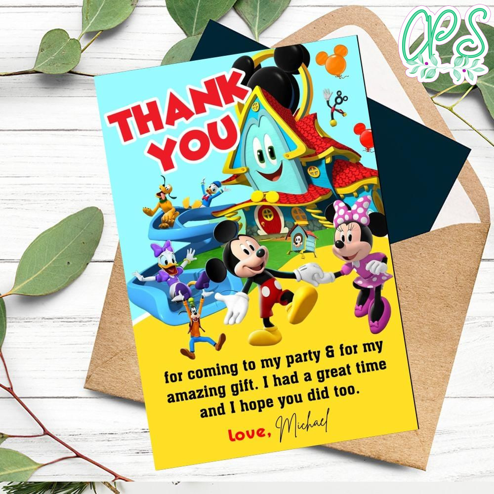 Mickey Mouse Funhouse Thank You Card Customizable Template DIY ...